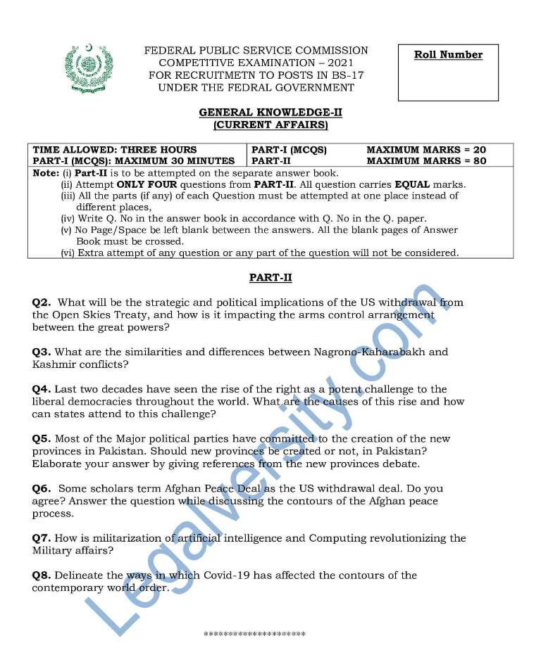 CSS Current Affairs Paper 2021 Legalversity