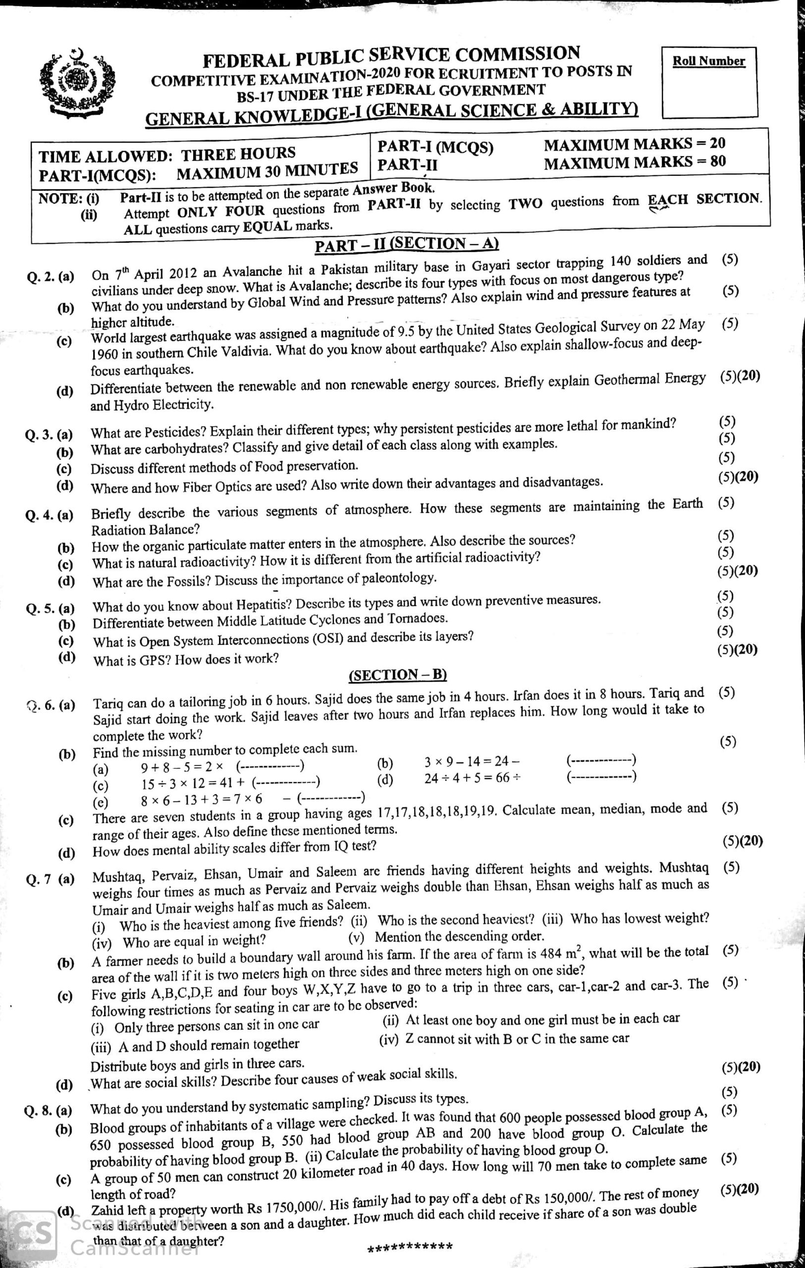CSS General Science And Ability Past Paper 2020 Legalversity
