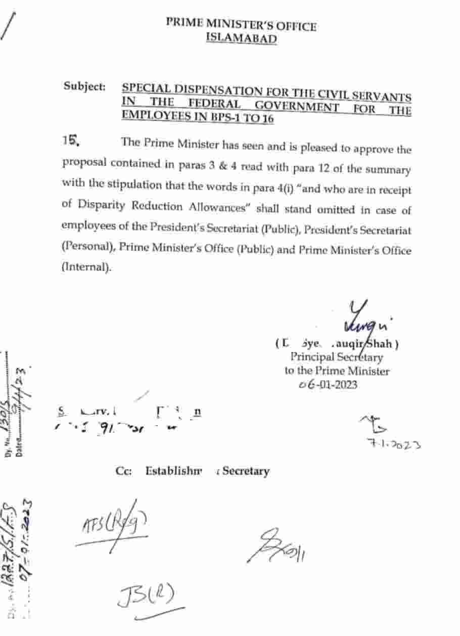 Summary Approved for Upgradation of Federal Employees BPS-01 to BPS-16 ...