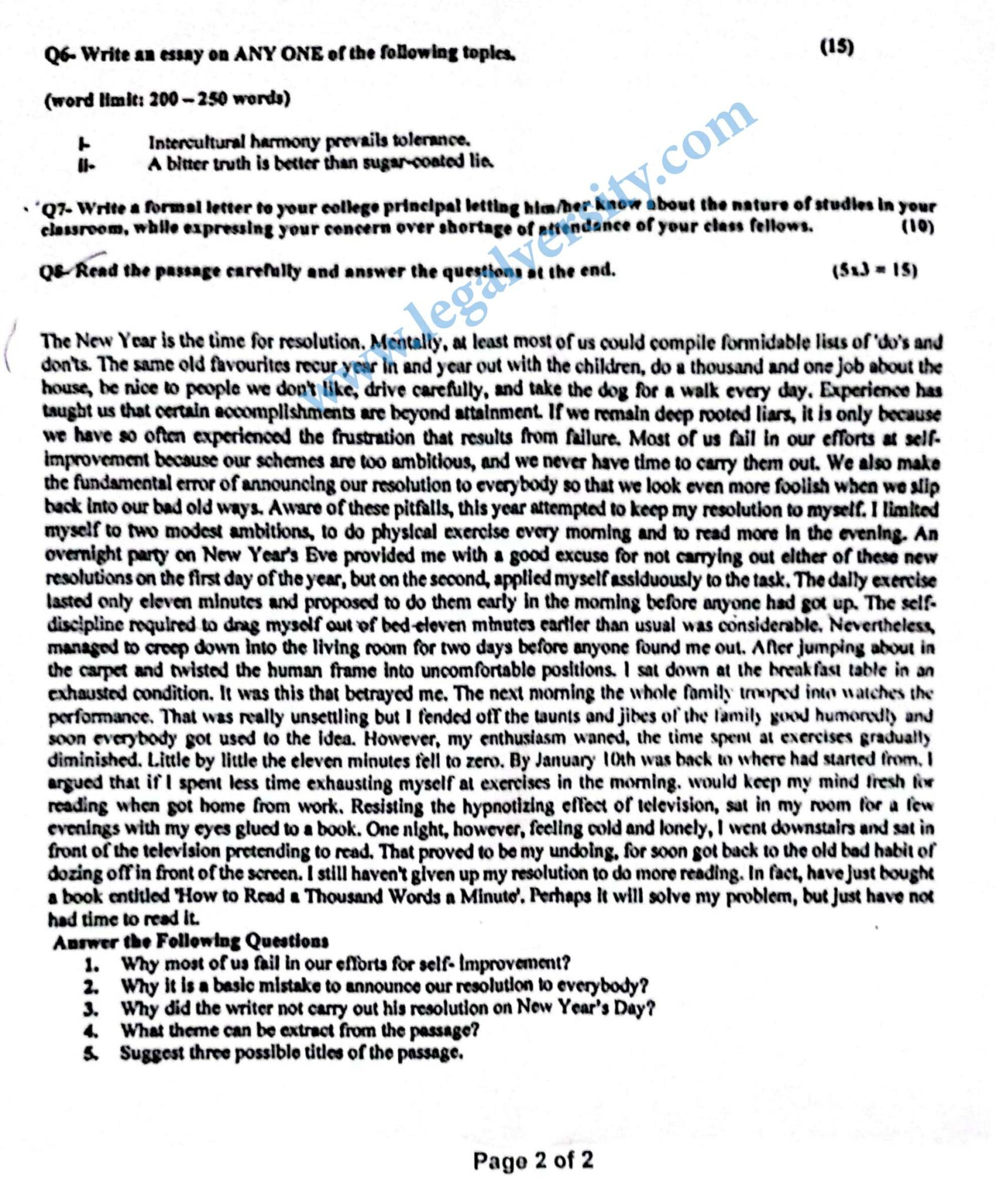 LL.B Part-1: English Annual Exam 2023 - Legalversity