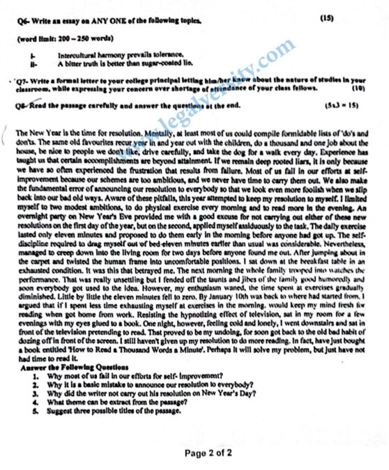 LL.B Part-1: English Annual Exam 2023 - Legalversity