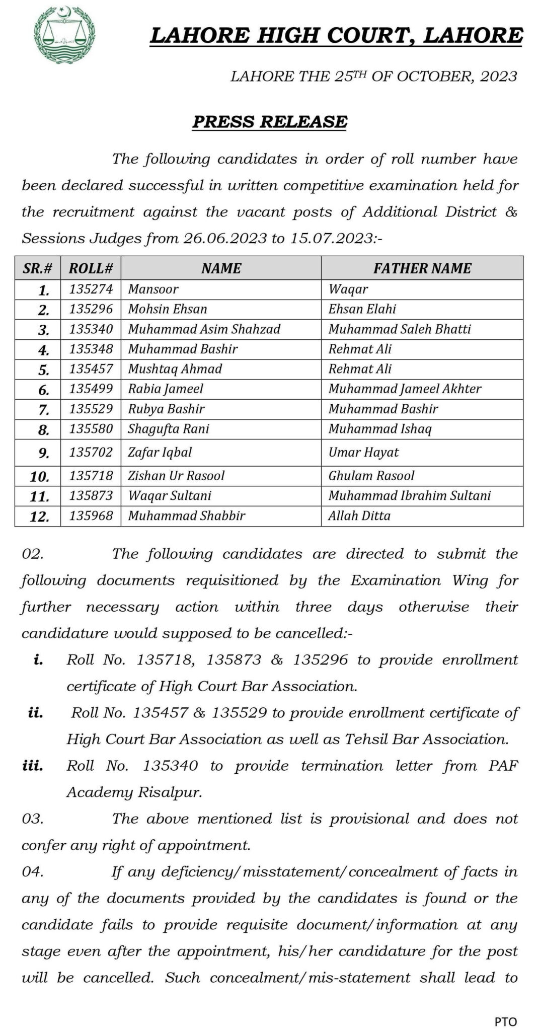 Additional Sessions Judge (ASJ) Exam Result 2023 - Legalversity
