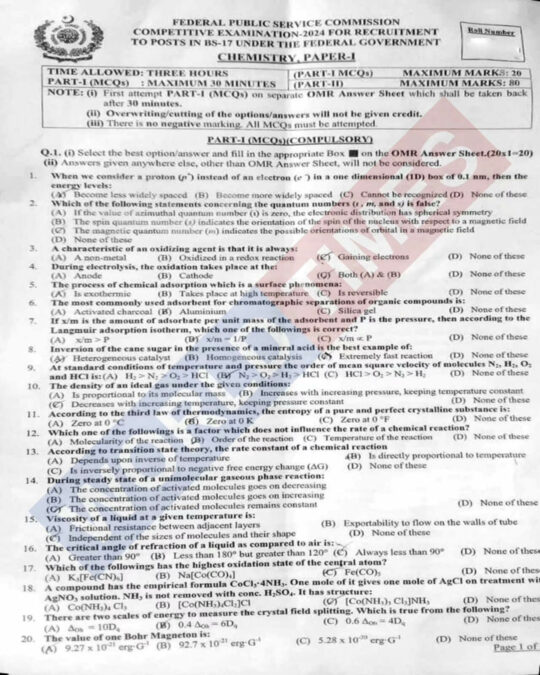 CSS Chemistry Paper-I 2024 - Legalversity