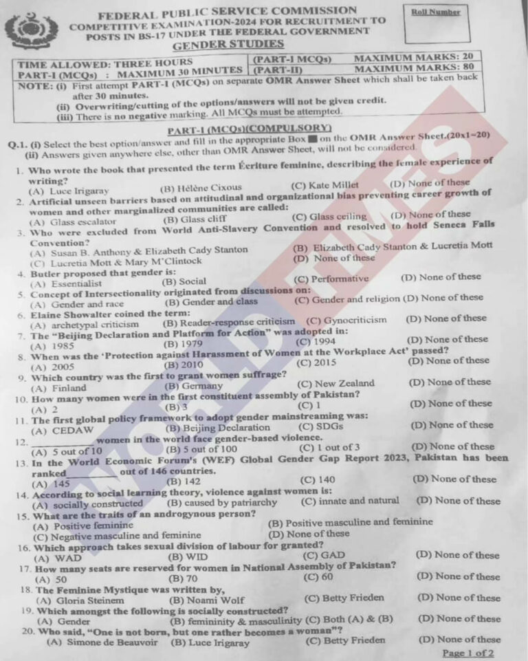 CSS Gender Studies Paper 2024 - Legalversity