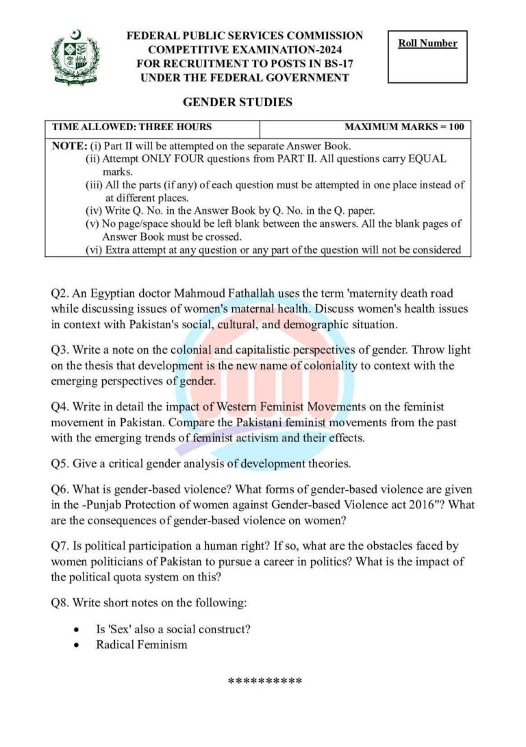 CSS Gender Studies Paper 2024 - Legalversity