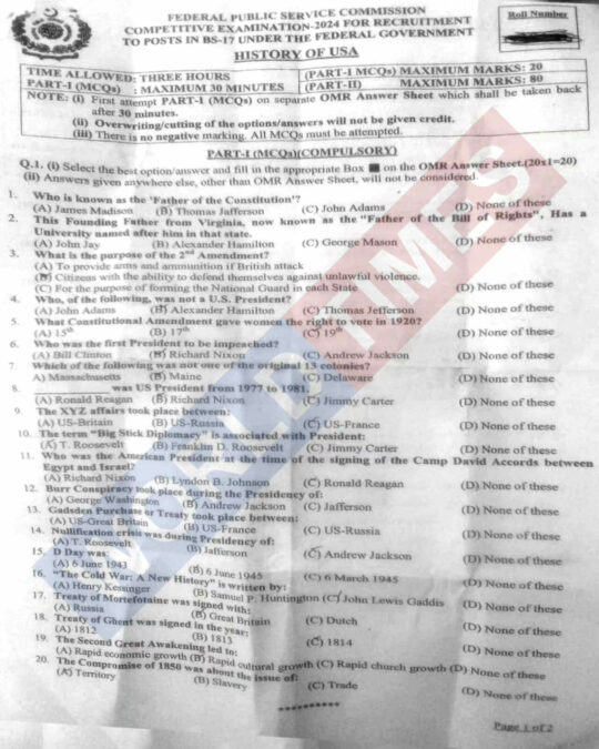 CSS History of USA Paper 2024 - Legalversity