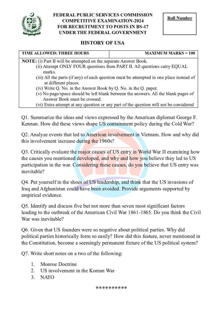 CSS History of USA Paper 2024 - Legalversity