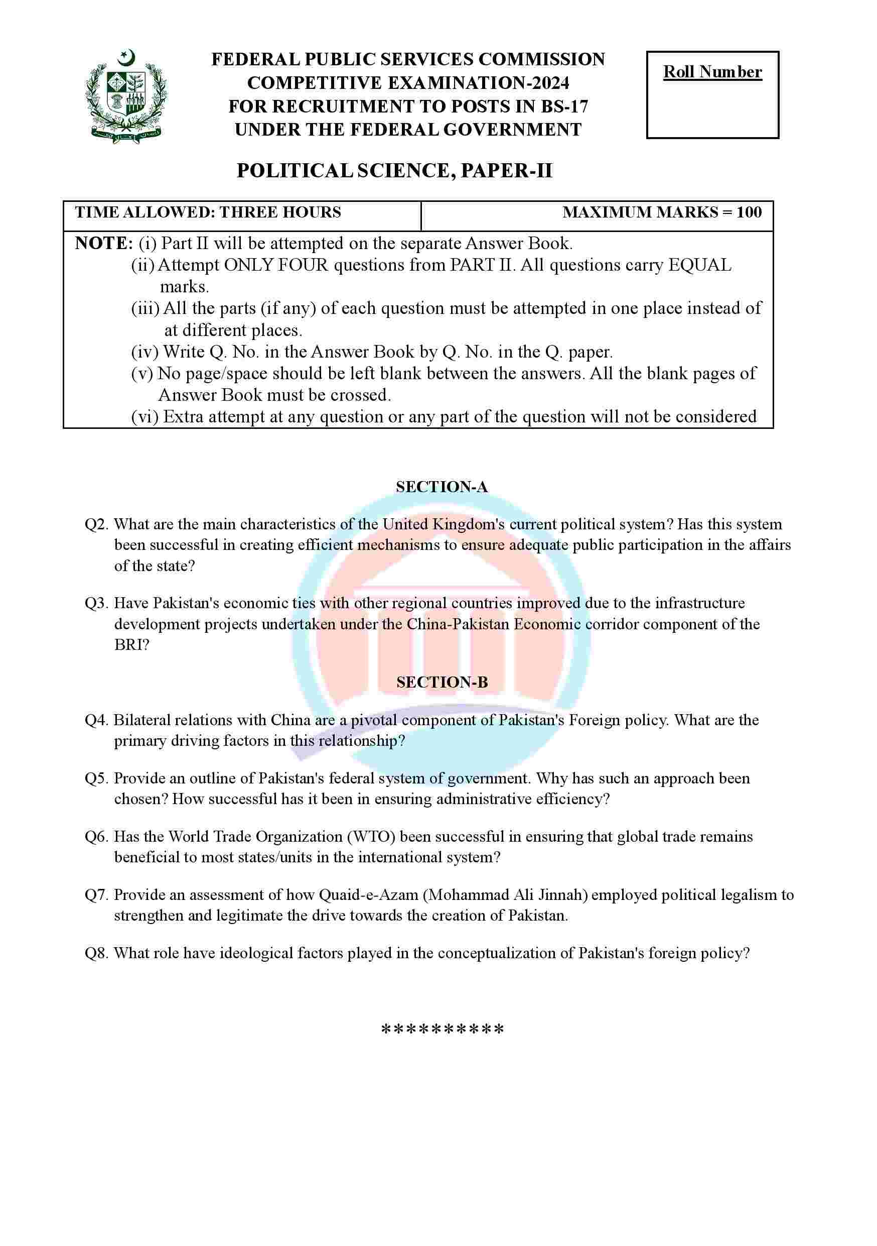 CSS Political Science Paper-II 2024 - Legalversity