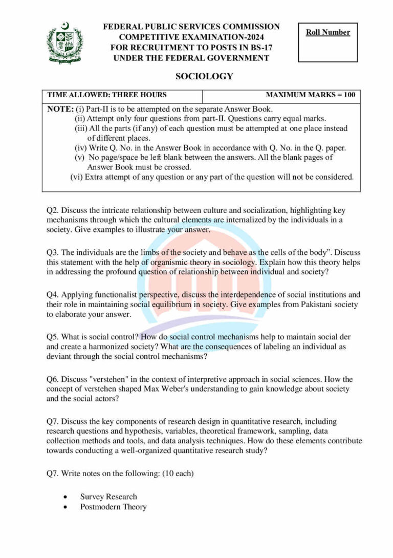 CSS Sociology Paper 2024 - Legalversity