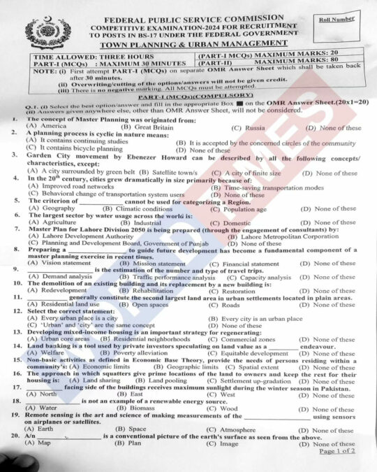 CSS Town Planning & Urban Management Paper 2024 - Legalversity