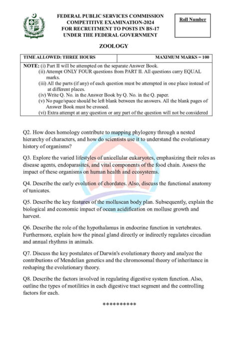 CSS Zoology Paper 2024 - Legalversity